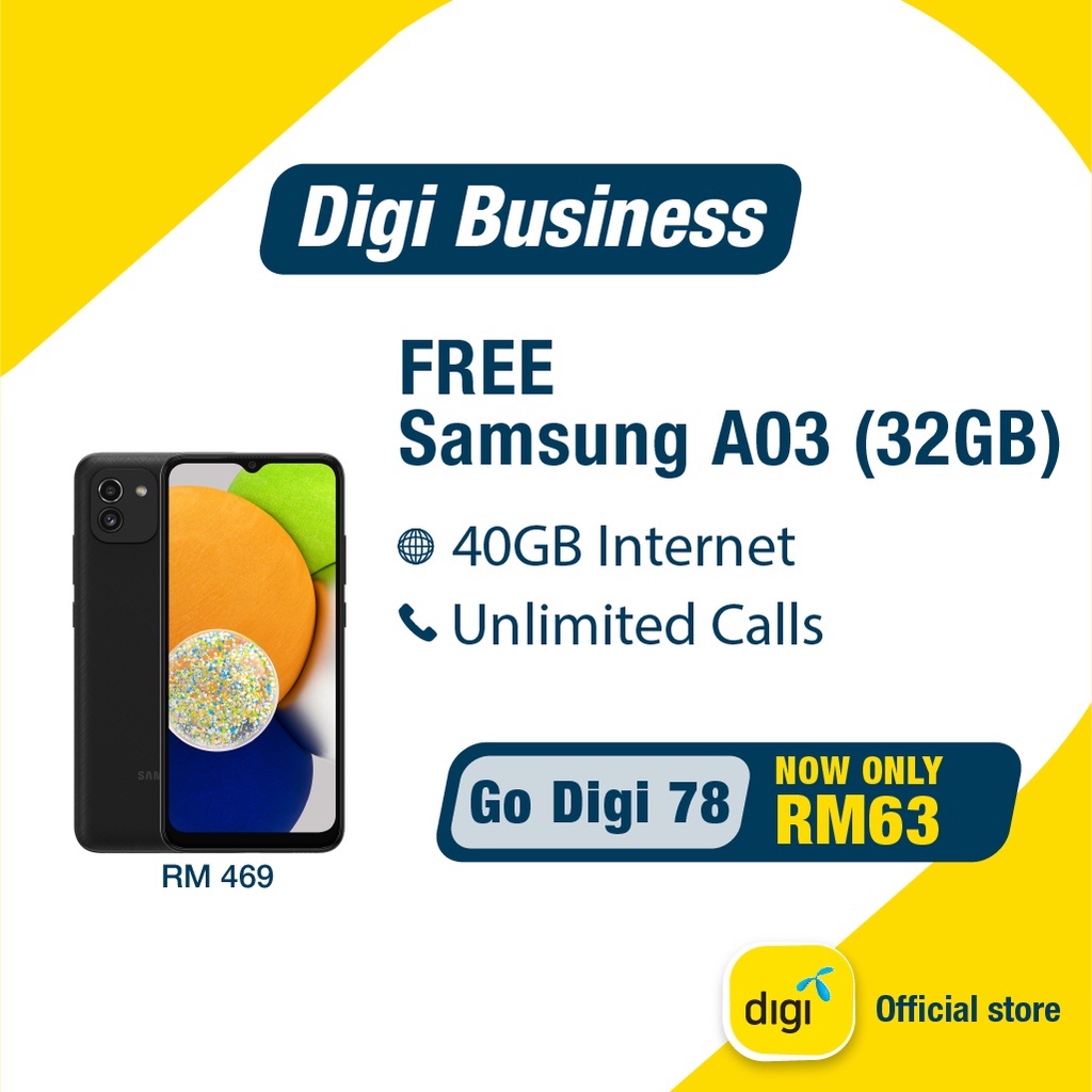 Go Digi 78 Postpaid 40GB Data Unlimited Calls [Free Samsung Galaxy A03 32GB] | Shopee Malaysia