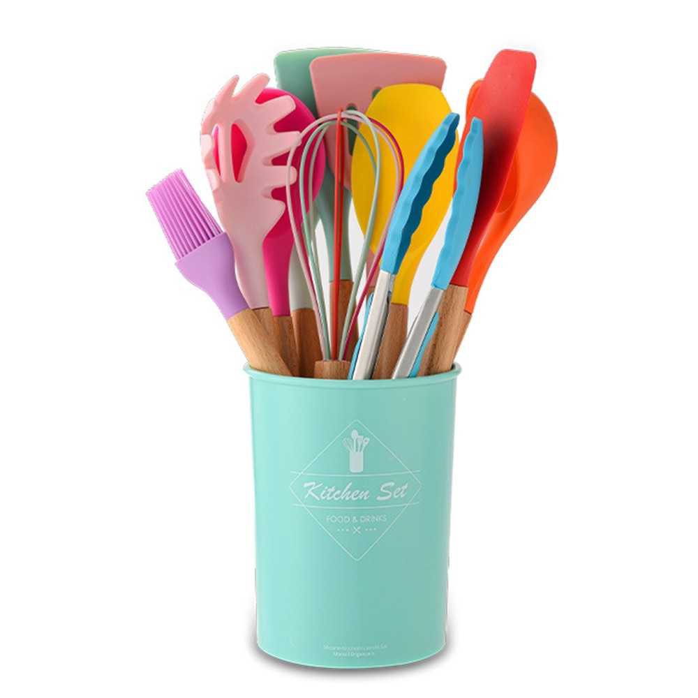 Wooden Handle Silicone Kitchenware 11-piece set Nine-color Optional ...