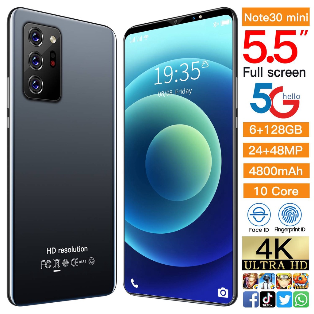 Note30 mini Phone 5.5 inch Full Screen 6+128GB RAM Handphone Face ID ...
