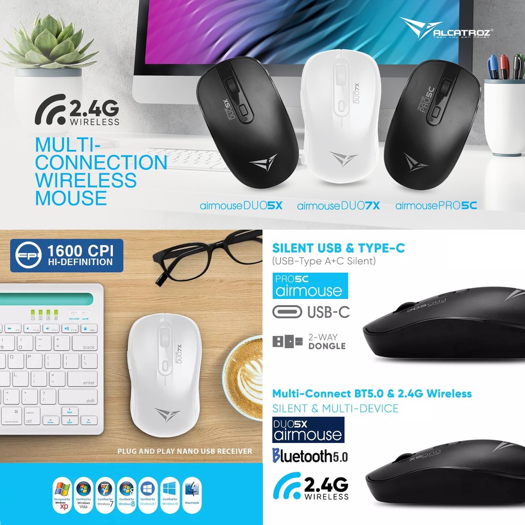 ALCATROZ Airmouse Duo 5X/5C Dual Series Wireless / Type-C / Bluetooth ...