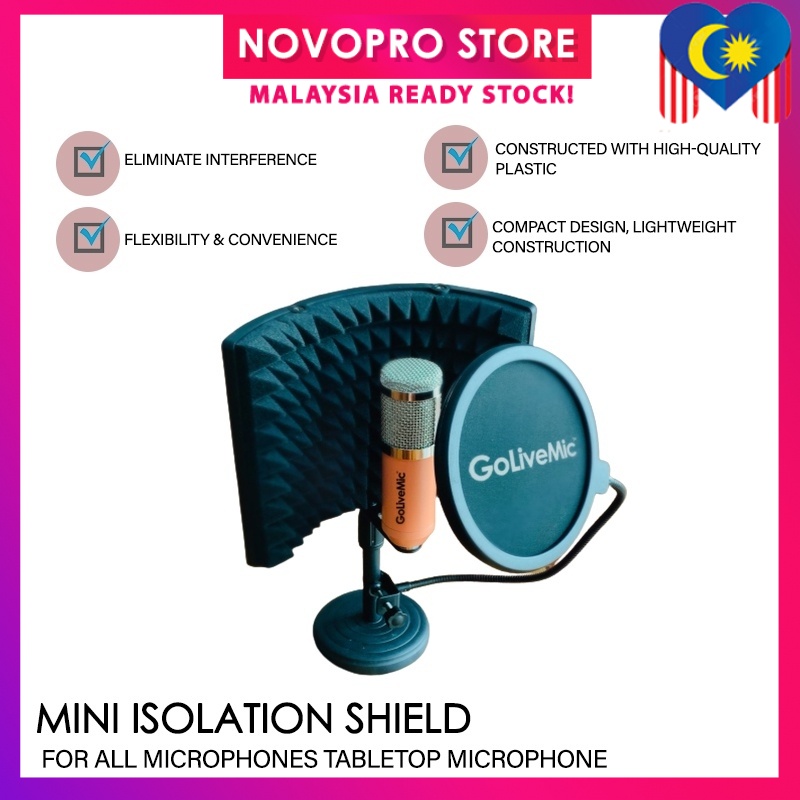 Mini Isolation Shield IS-2 for All microphones Tabletop Microphone with Connecting Stand ...