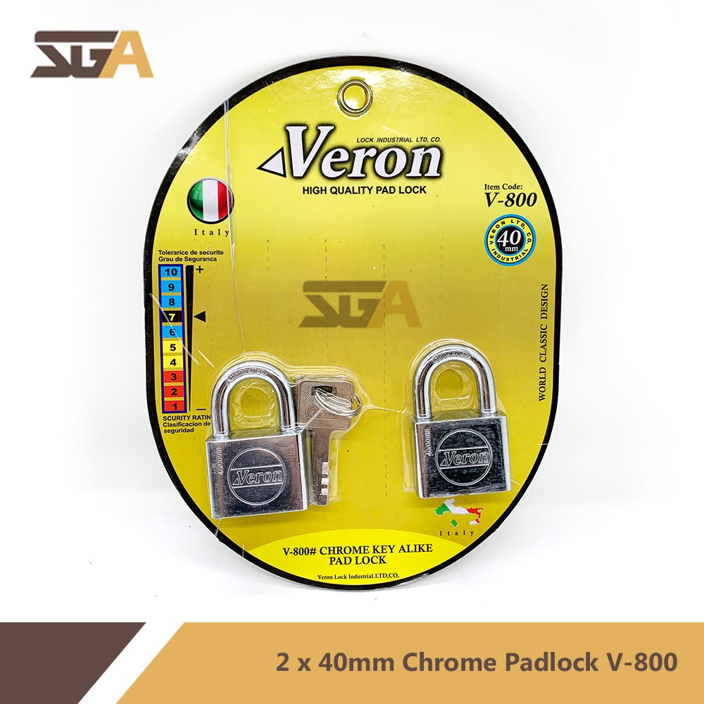 Veron High Quality Chrome Key Alike Pad Lock 40mm with 4 keys KUNCI V ...