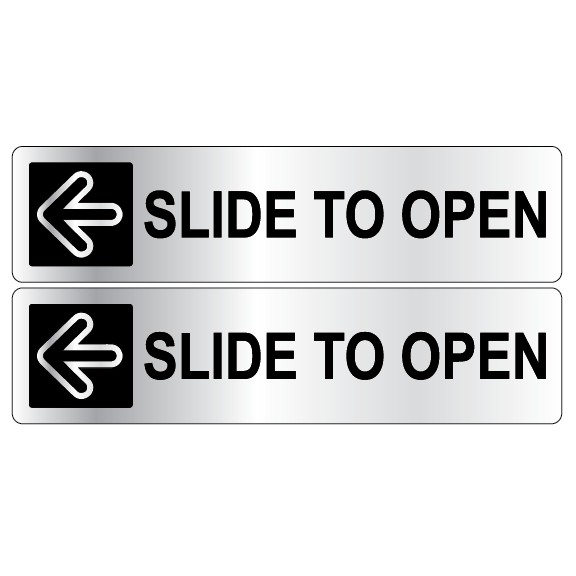 SLIDE TO OPEN WITH ARROW LEFT SILVER BRUSHED STICKER 2'S 48X194MM ( WE ...