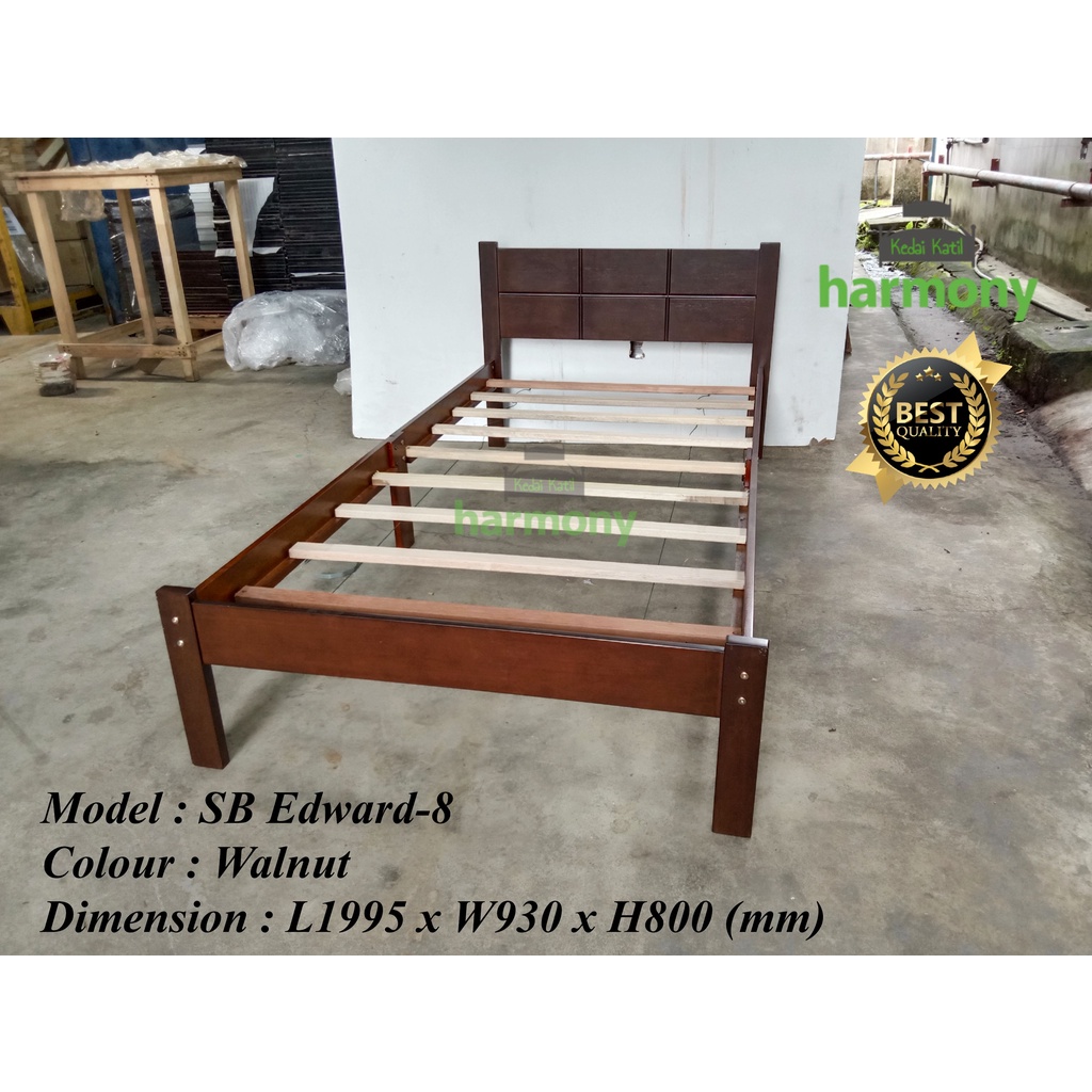 Harmony Edward Wooden Single Bed Frame / Solid Wood Single Bed / Katil ...