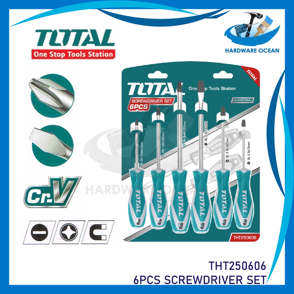 Total Screwdriver Set Skru Driver Screw Driver Long 6 Pieces Hand ...