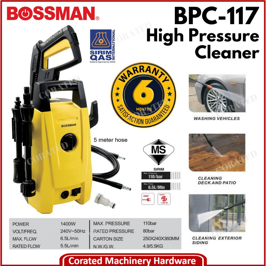 BOSSMAN COMBO SET BPC117 110BAR High Pressure Cleaner/ BWD-12L1 Wet and ...