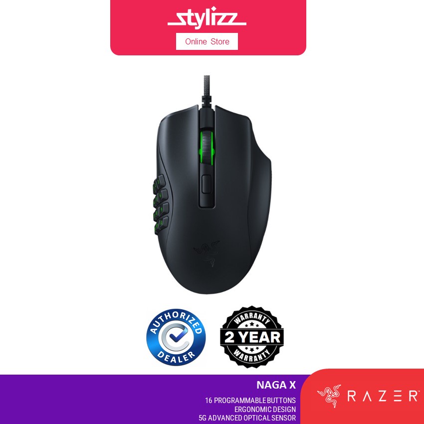 RAZER NAGA X ERGONOMIC MMO GAMING MOUSE - 16 PROGRAMMABLE BUTTONS ...