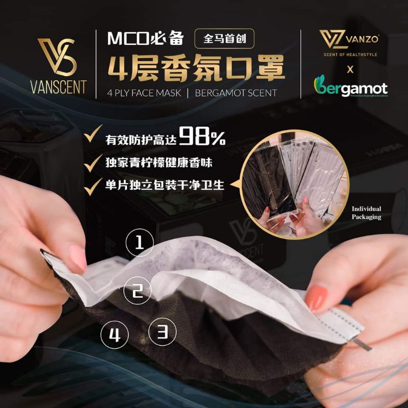 【TungSHOP】🔥VANSCENT🔥全马首创Vanzo四层香氛医用口罩 Vanzo 4Ply Medical Black Face ...