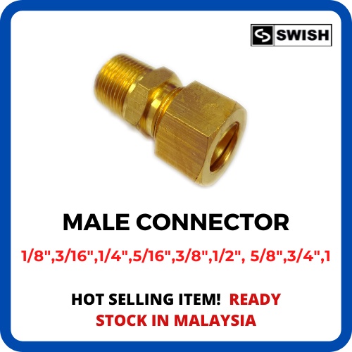 Pneumatic Brass Male Connector BUM Tube x Male Compression Fitting Tube ...