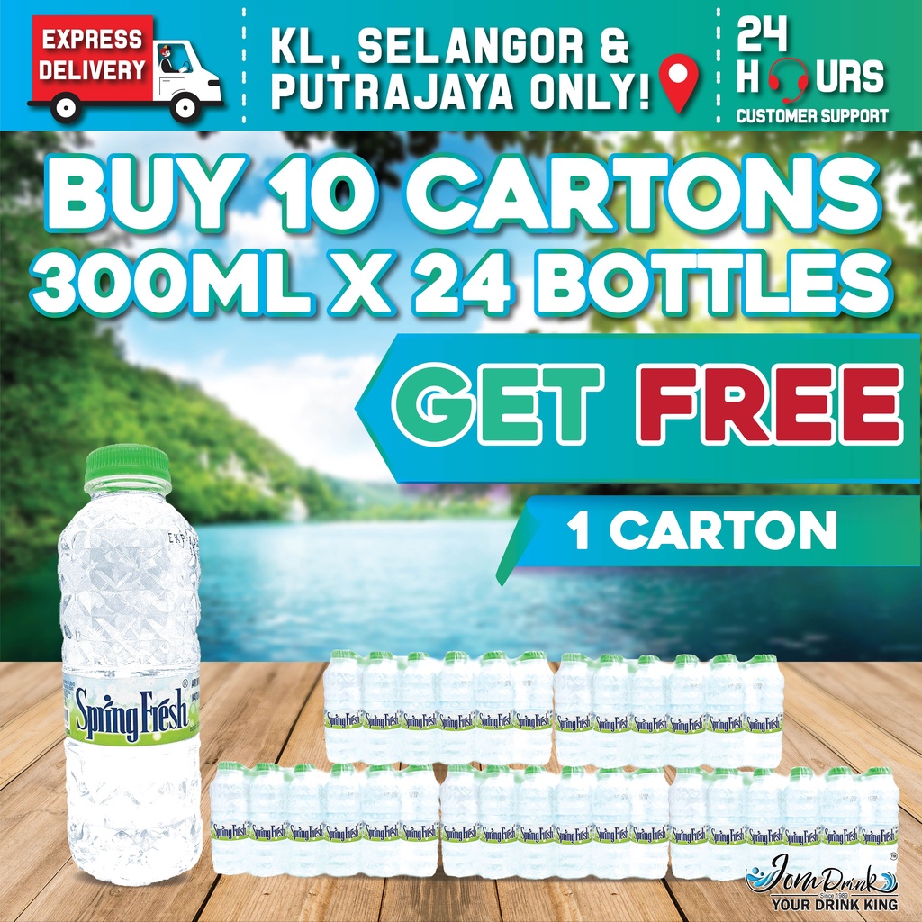 BUNDLE OF 10 CARTONS : SPRING FRESH MINERAL WATER 300ML x 24 BOTTLES ...