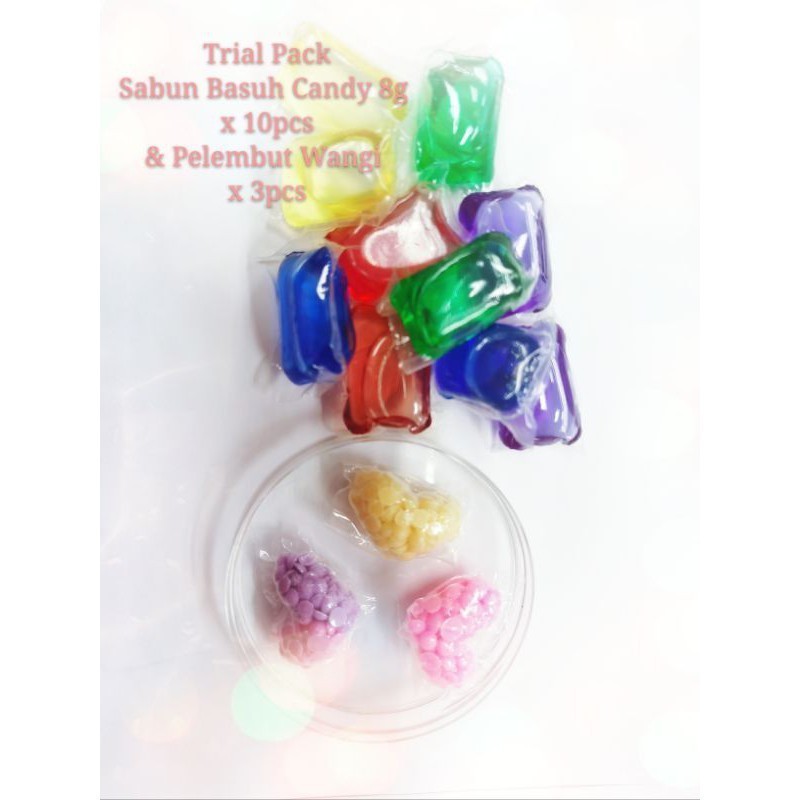 💥 Trial Pack💥Pelembut Wangi 5g (3pcs)+ Sabun Basuh Candy 8g (10pcs ...