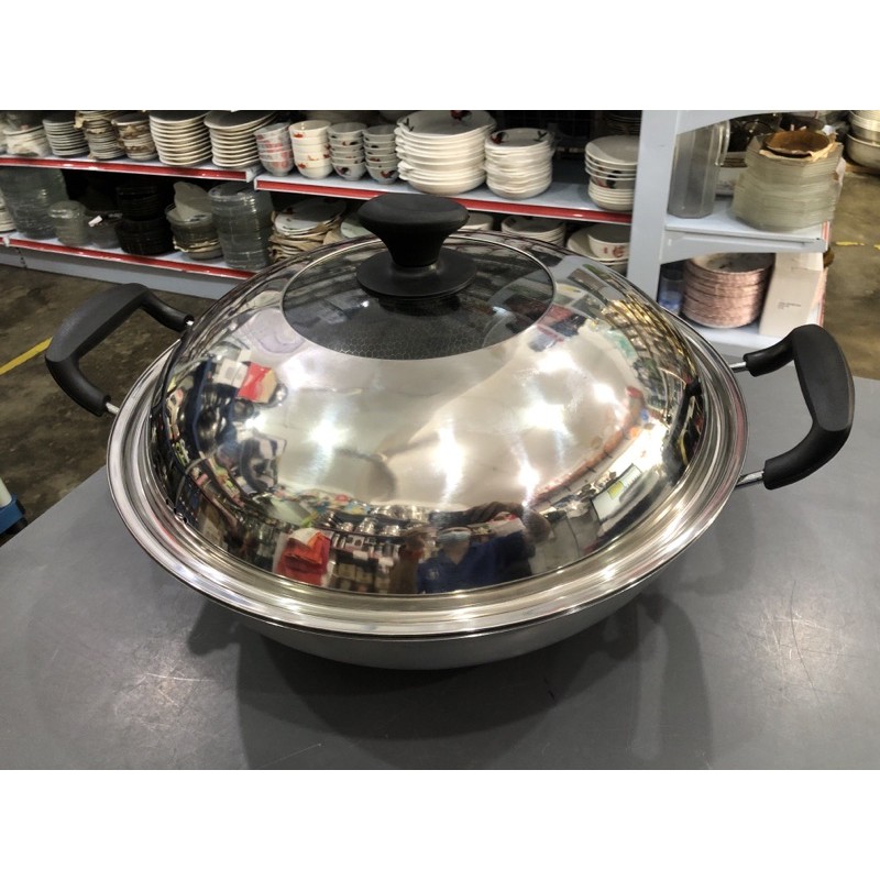 🔥READY STOCK 🔥304 STEEL honey com NON-STICK double handle wok w/cover ...