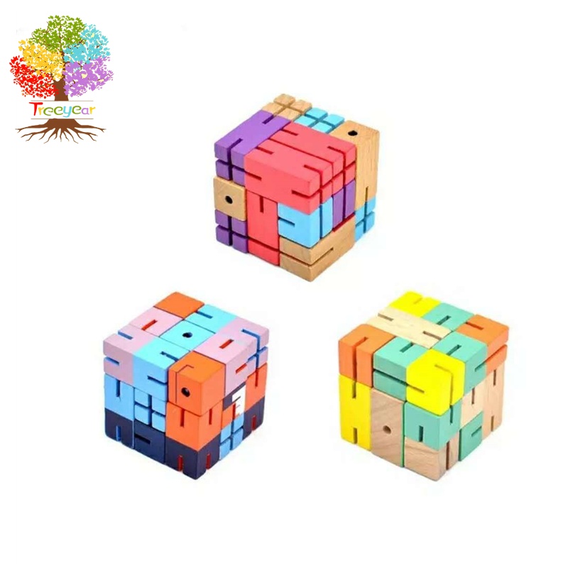 Treeyear Wooden Robot Toy, cubebot Toy, cubebot, Cube Toy Puzzle ...