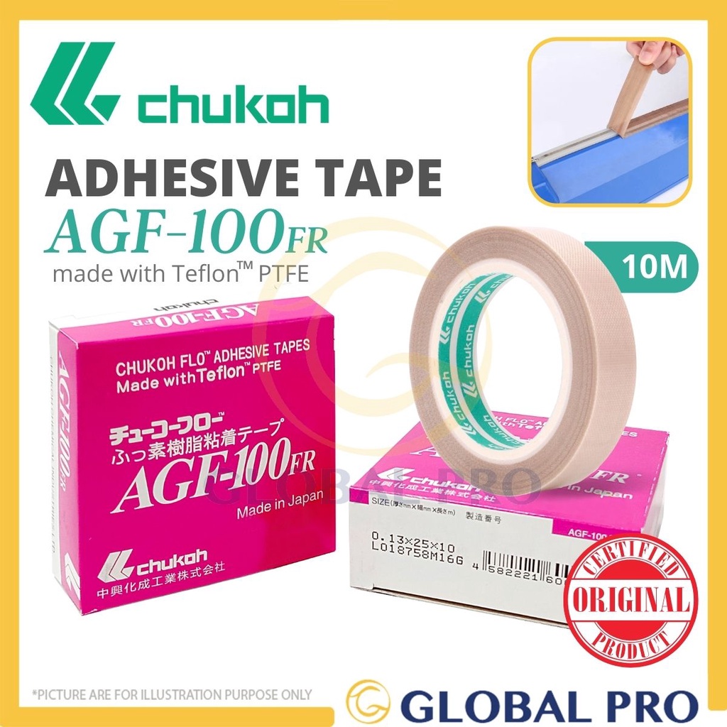 CHUKOH AGF-100FR 13mm/19mm/25mm High Quality Teflon PTFE Adhesive Tape Japan Glass Cloth Heat ...