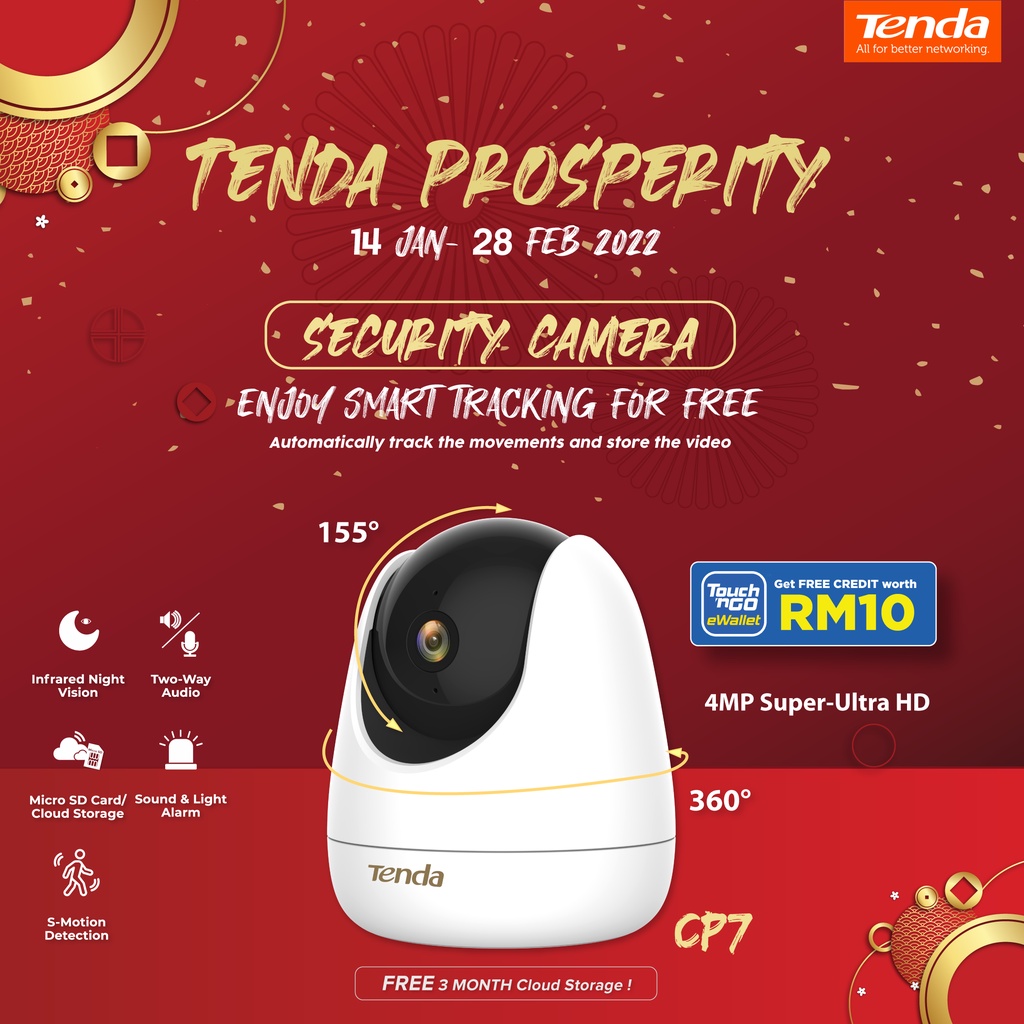 Tenda CP7 / 4MP Full HD Pan / Tilt Wireless WiFi Home Security ...