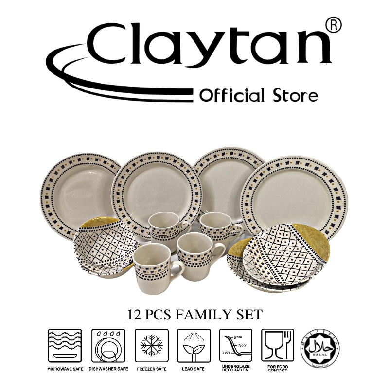 CLAYTAN 12 PCS FAMILY SET (4 PAX) Lead Safe Ceramic Tableware Microwave ...