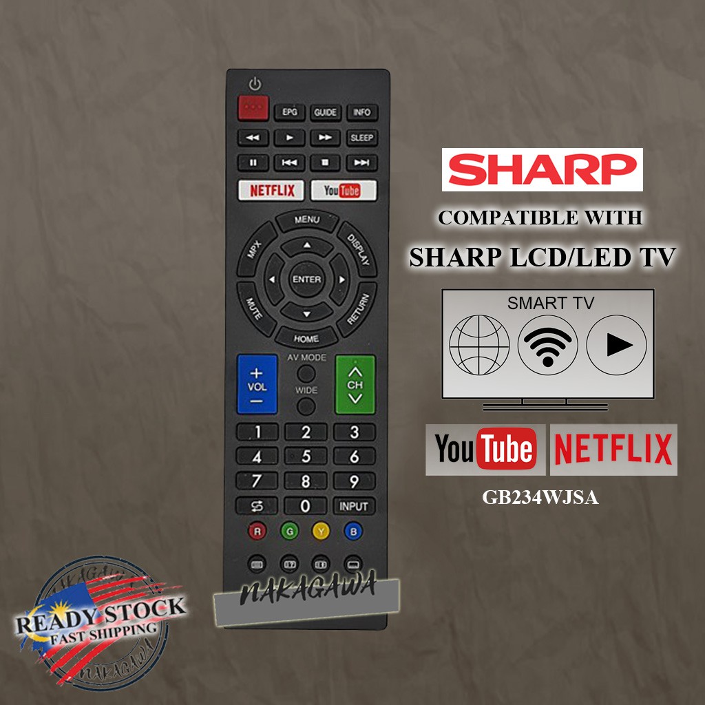 SHARP LCD/LED SMART TV REMOTE CONTROL GB234WJSA / GB275WJSA / GB254WJSA ...