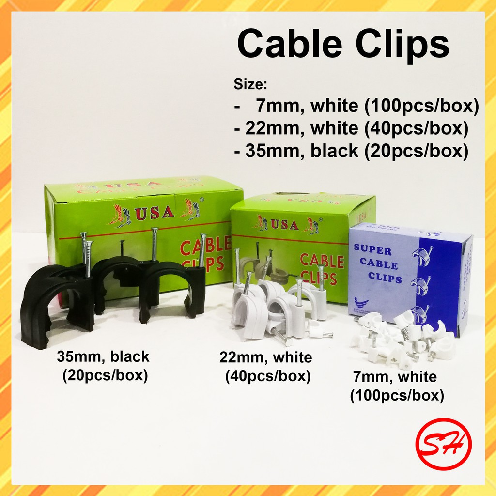 (1box) Cable clips 7mm 22mm 35mm for Cable/ PVC pipe/ Air cond Copper ...