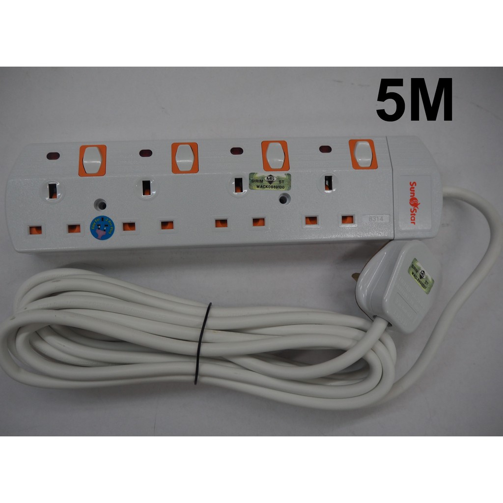 Sunstar Extension Wire 4 Gang Neon SR-4WN With 3X1.25MM(2or5meters ...
