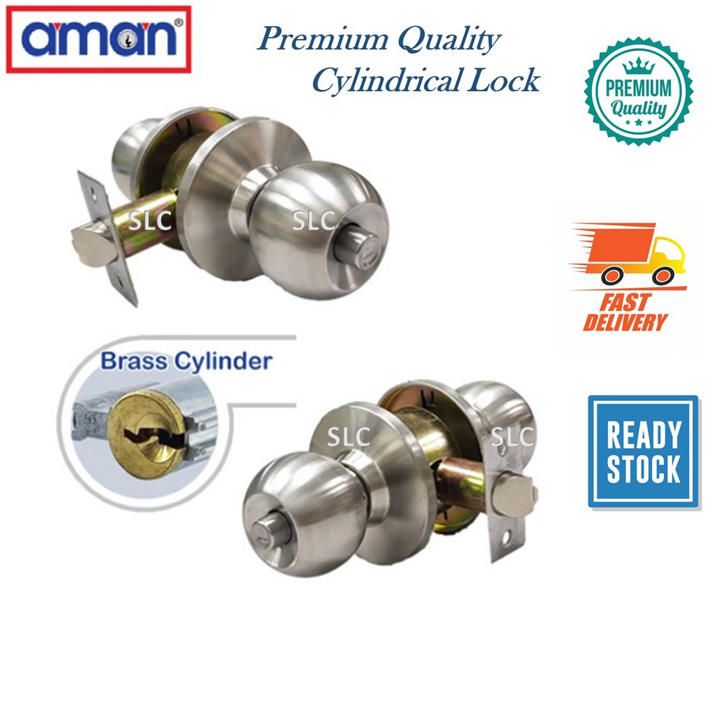 AMAN 3871 Premium Quality Cylindrical Door Lock Set Tombol Pintu Lock ...