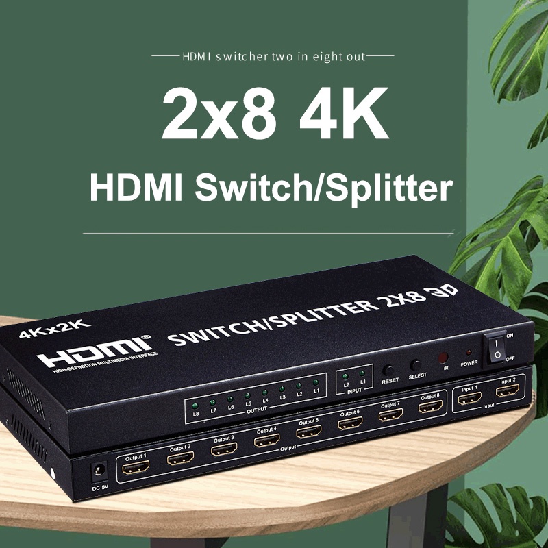 4K 3D 2x8 HDMI Switch Switcher 2 in 8 Out HDMI Splitter Video ...