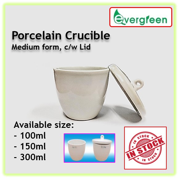 Porcelain Crucible, Middle Form with Lid, 1 set, (100ml/150ml/300ml) | Shopee Malaysia