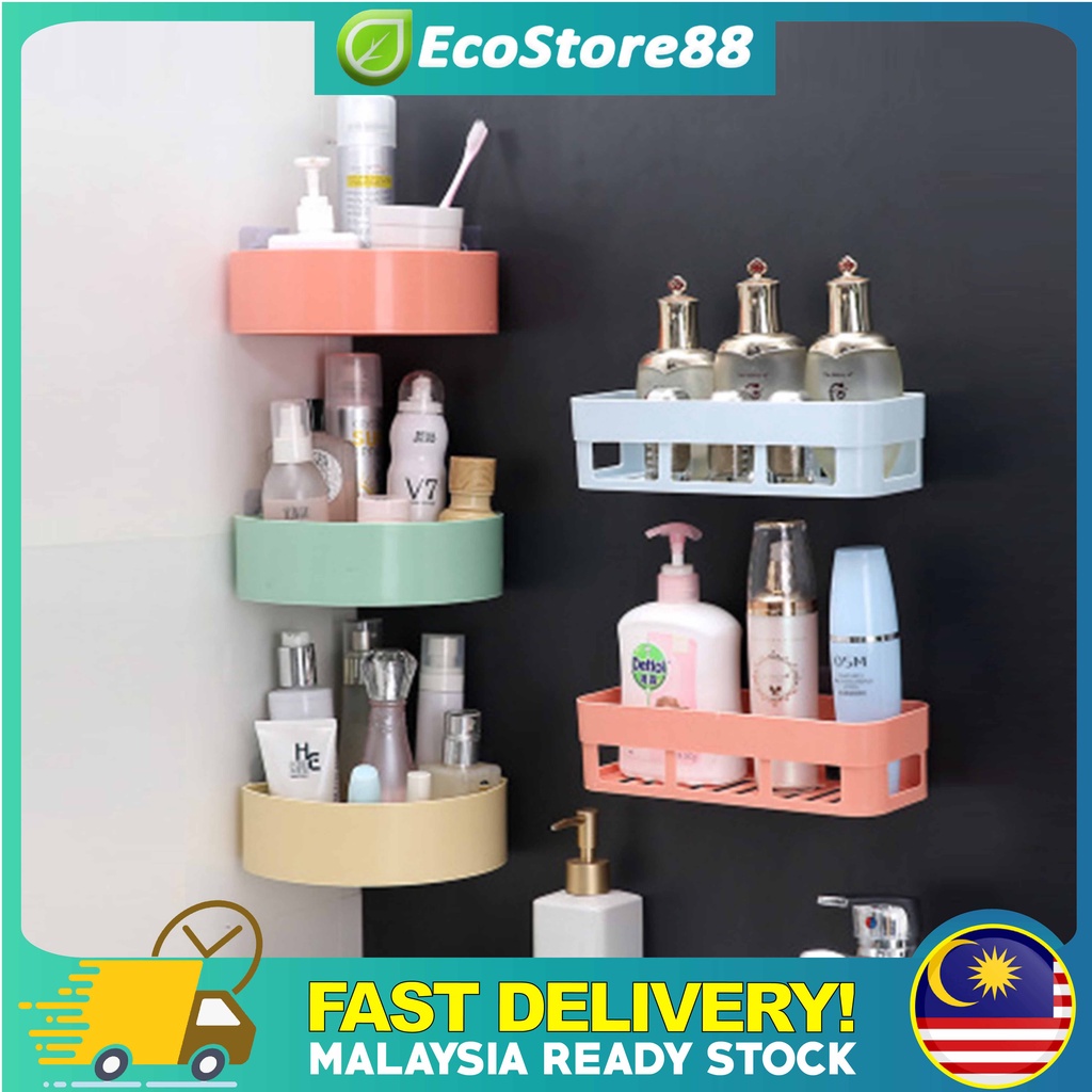 Bathroom Shampoo Rack Wall Mounted Plastic Kitchen Storage Rak Sabun ...