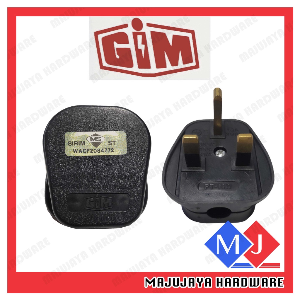 GIM SIRIM 13A Black Plug Top Made in Malaysia 3 Pin Extra Super Safety ...