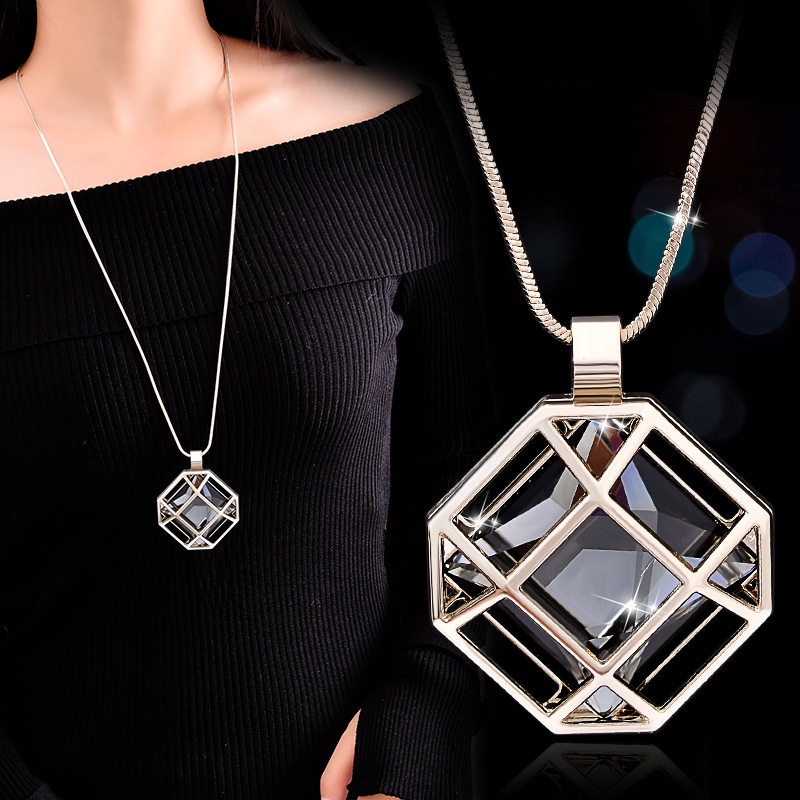 2022 New Geometric Long Necklace For Women Crystal Bijoux Fashion ...