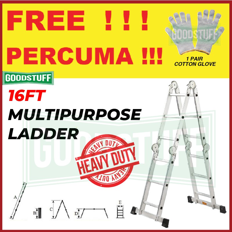 NEW 100% HEAVY DUTY 16 STEP 4.7M ALUMINIUM MULTIPURPOSE LADDER TANGGA ...