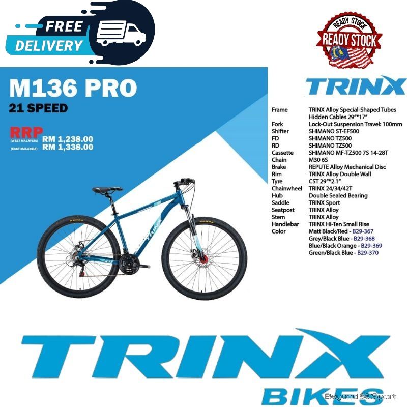 TRINX BIKE - Mountain Bike 29 - M136 PRO - MTB 29 - Aluminum - Free ...