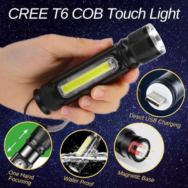 Multifunctional LED Flashlight USB Inside Rechargeable Battery Powerful ...