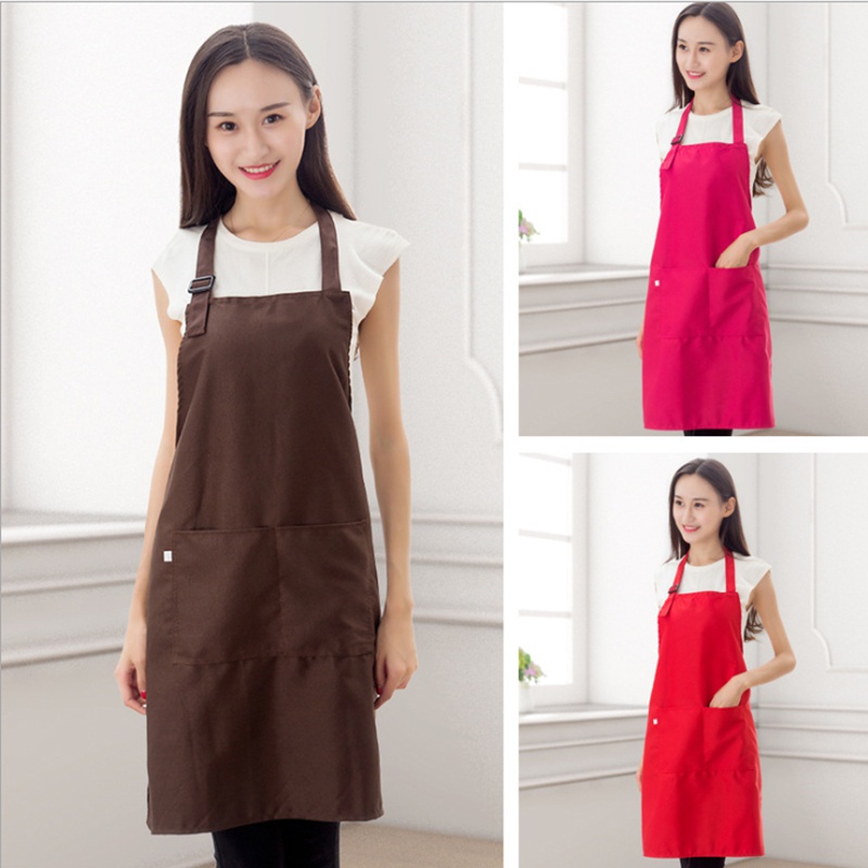 Kitchen solid color apron cotton waterproof and oil-proof kitchen ...
