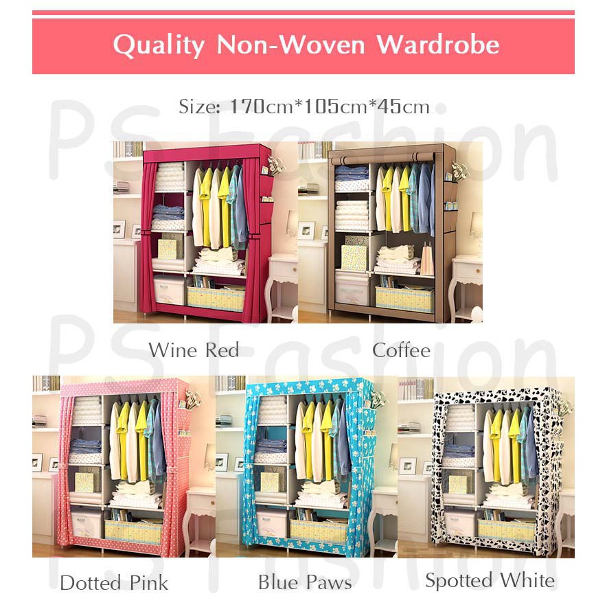 Almari Baju Kain Frame Besi Serbaguna / Multifunction Wardrobe Clothes ...