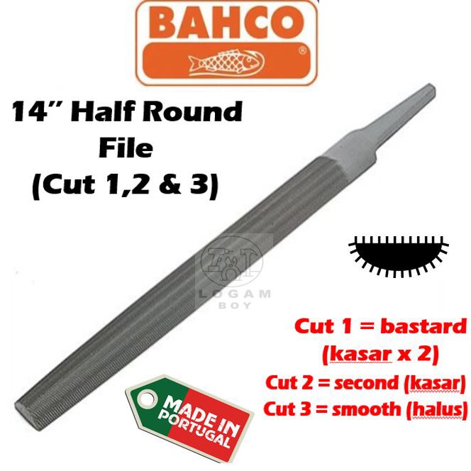 BAHCO Half Round File 14” Kikir Besi Gigi Cut Second Smooth Engineering ...