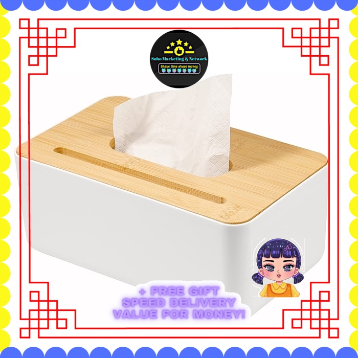 SM Japanese Style Bamboo Wood Cover Tissue Box Desktop Paper Box Simple ...