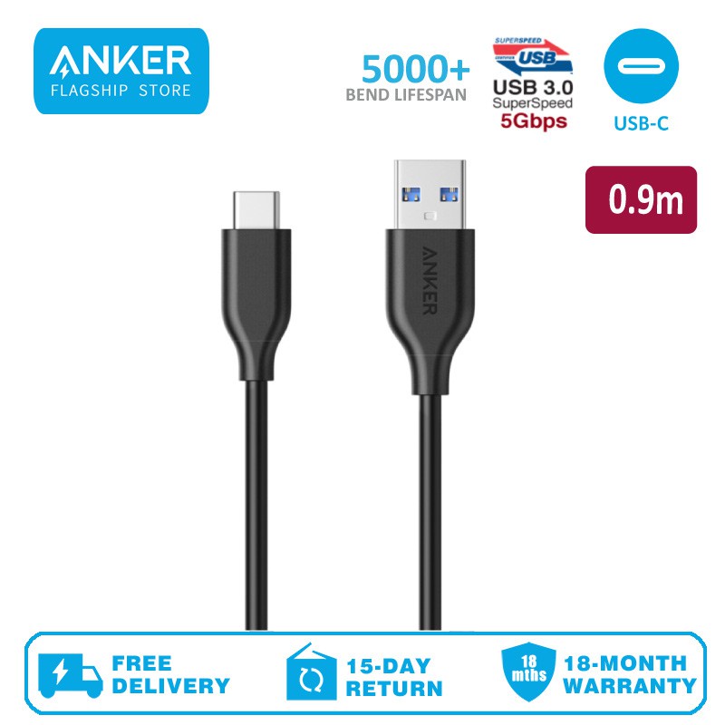 Anker A8163/A8166 PowerLine 3ft/6ft USB-C to USB 3.0 PowerLine USB C to ...