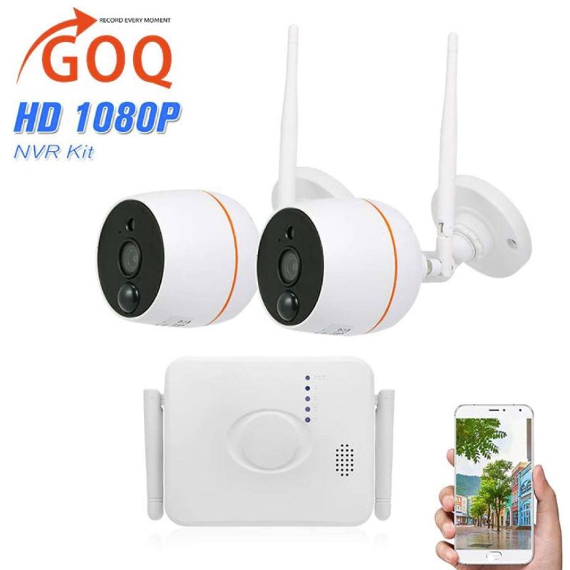 GOQ Mini NVR Wifi Kit 1080p 2CH CCTV Outdoor Weatherproof 2x IPCAM PIR ...