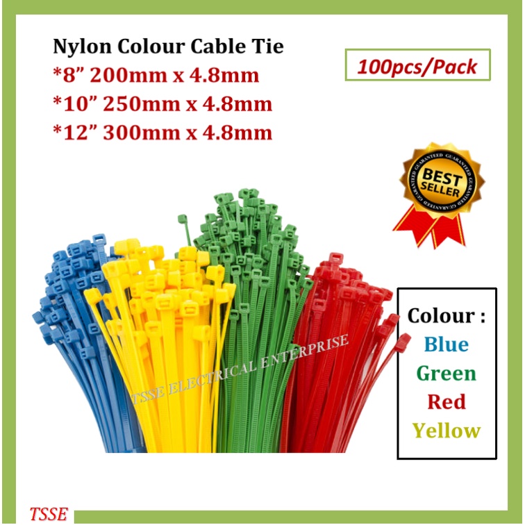 Colour Cable Tie 8" 200mm / 10" 250mm /12" 300mm x 4.8mm Nylon Multi ...