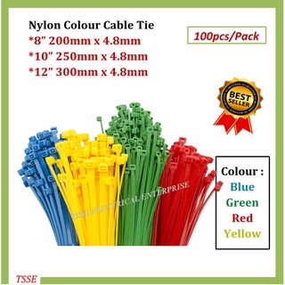 Colour Cable Tie 8" 200mm / 10" 250mm /12" 300mm x 4.8mm Nylon Multi Color (100pcs/pkt) | Shopee ...