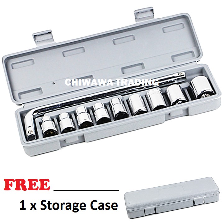 READY STOCK Set Kotak Alat Spanar 10pcs 1/2" L Type Spanner Box Socket ...