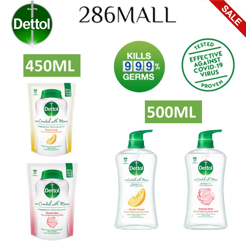 Dettol Co-Created with Mom Shower Gel Citrus Gel kills 99.9% of germs (500ml/Refill 450ml ...