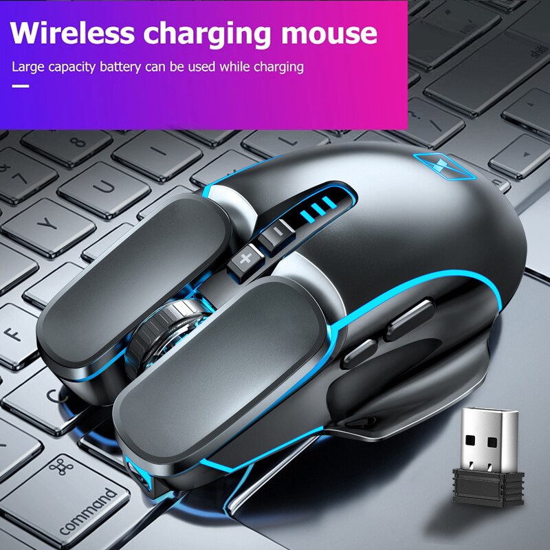 Gaming Mouse Rechargeable Wireless Mouse 2400 DPI Ergonomic 6Keys LED ...