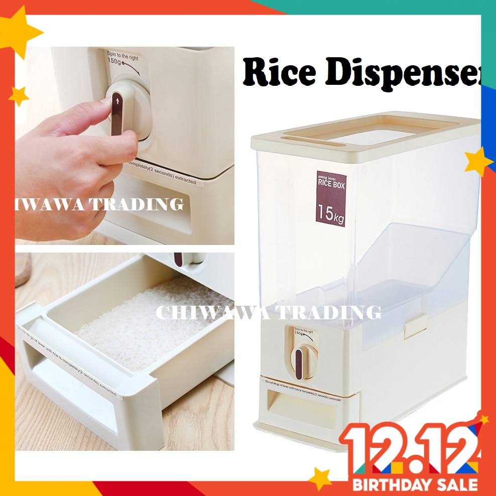 Japanese Rice Dispenser Food Storage Plastic Container Box 15kg Measure ...