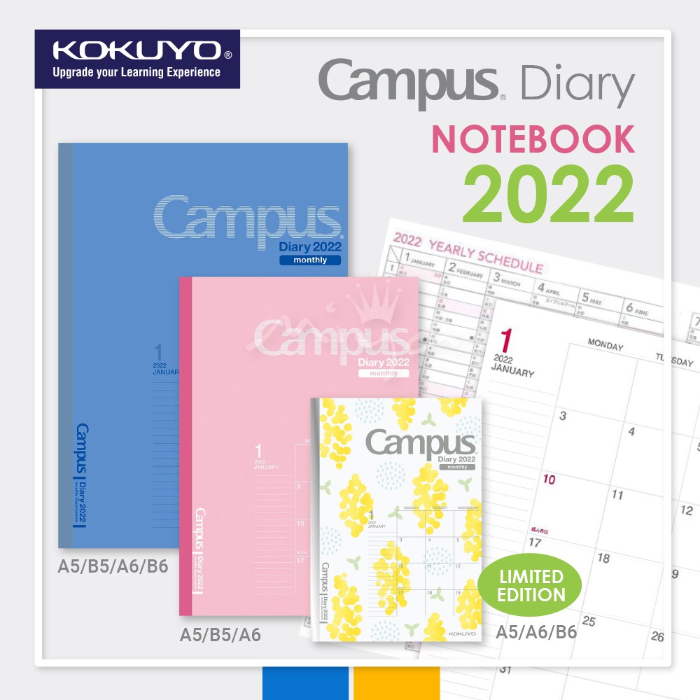 KOKUYO CAMPUS MONTHY SCHEDULE DIARY 2022 - B5/A5/B6/A6 | Shopee Malaysia