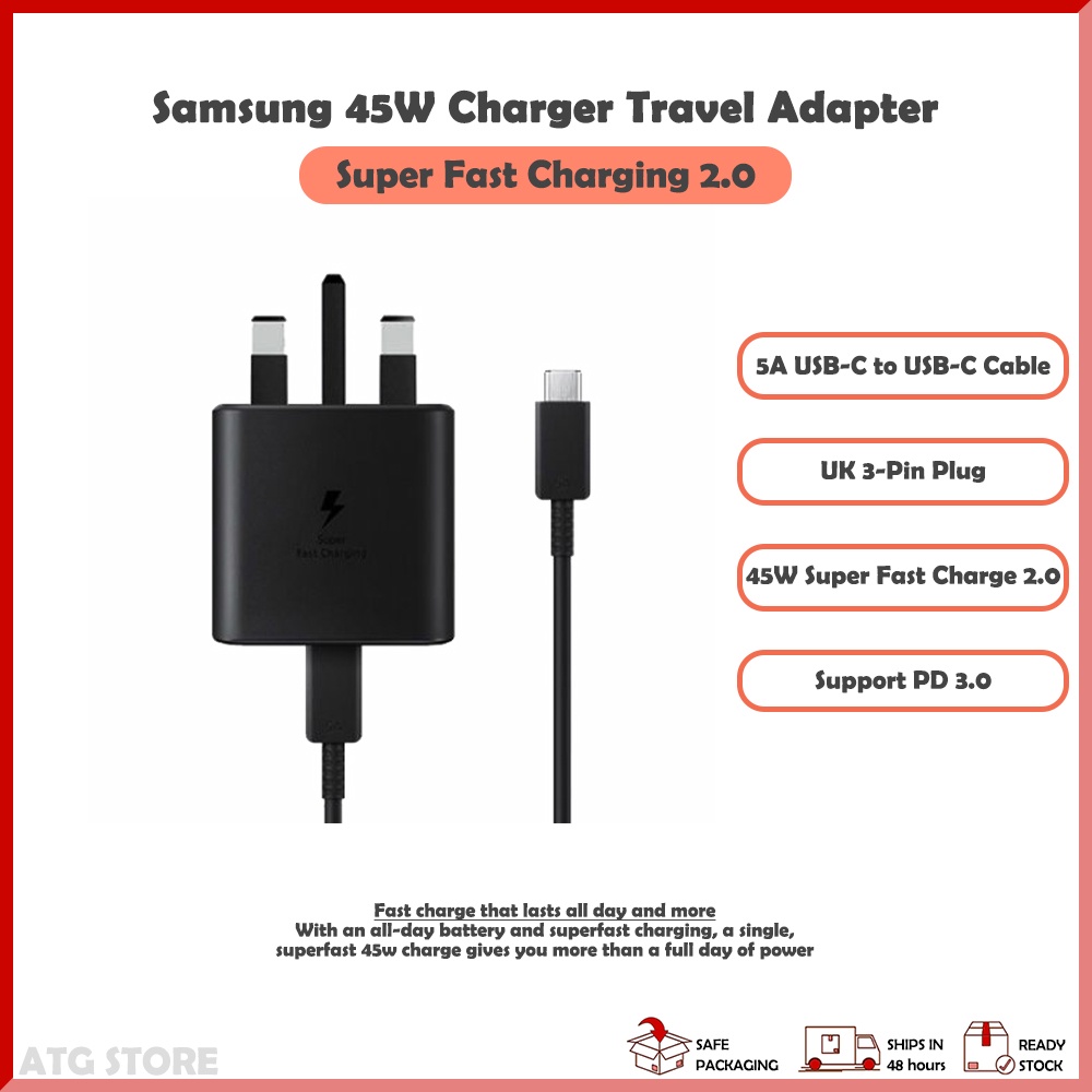 Samsung 45W Charger Travel Adapter w/ 5A USB-C Cable Support Power ...