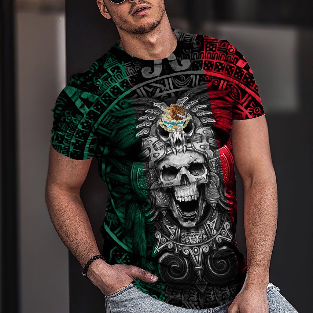 Viking Aztec Warrior Tattoo New Casual 3D Printed T-Shirt for Men and ...