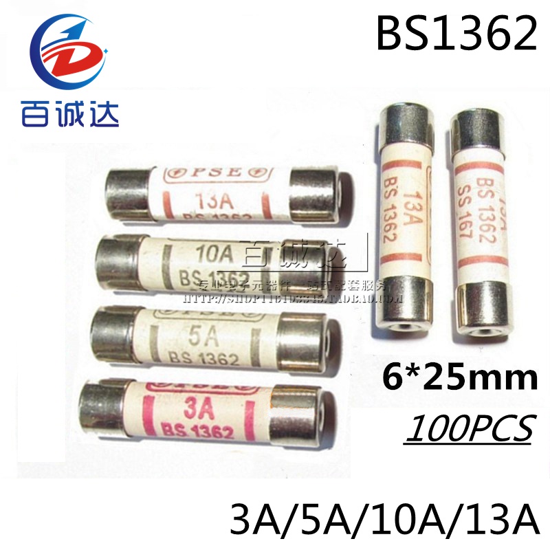 100PCS BS1362 1A 2A 3A 5A 10A 13A 15A 20A ceramic fuse tube 6X25 ...