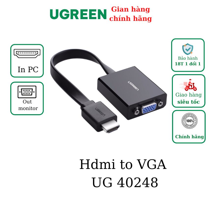 Ugreen 40248 MM103 HDMI to VGA converter cable | Shopee Malaysia
