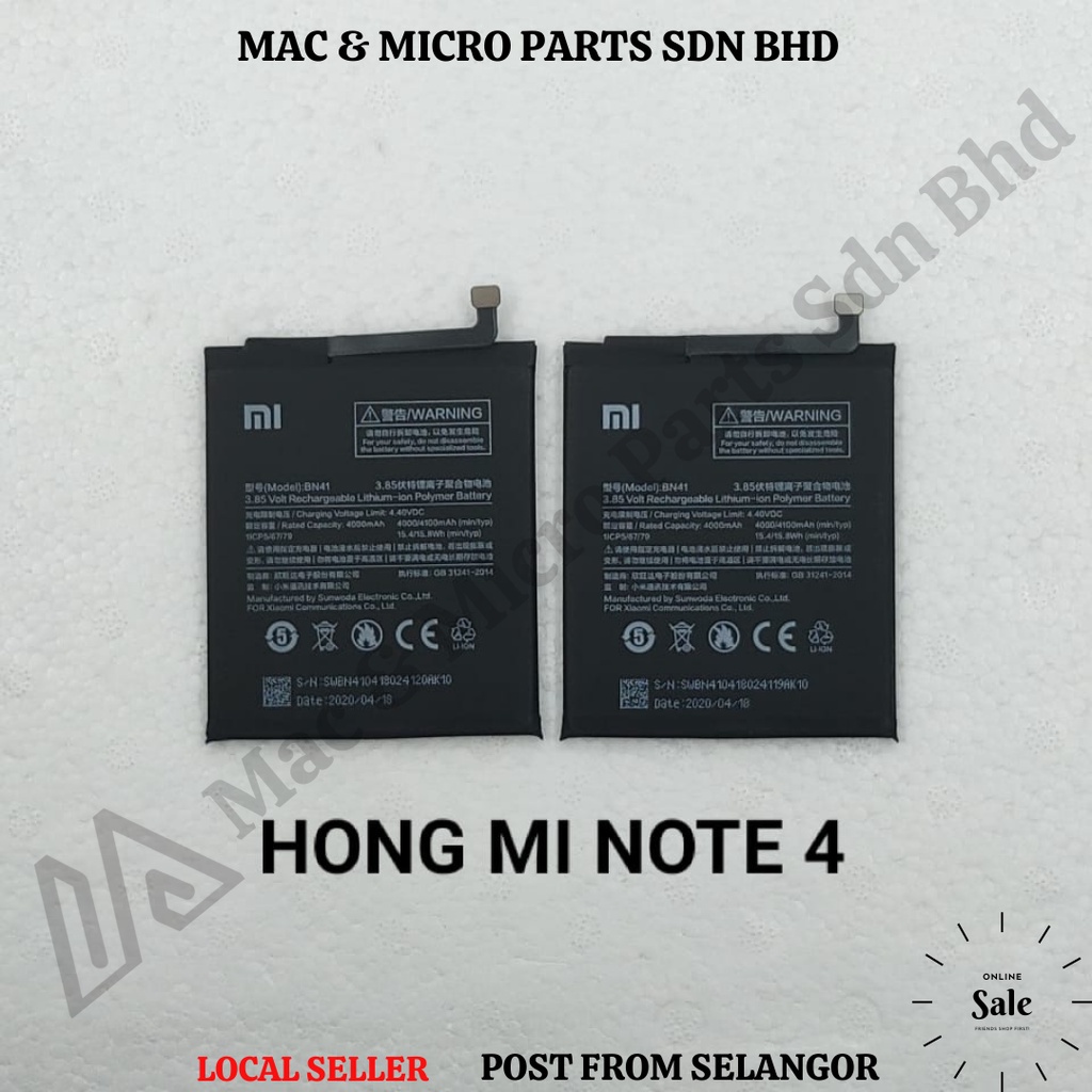 MG BRAND HONG MI NOTE 4 BATTERY MODEL BN41 (4100mAh) | Shopee Malaysia
